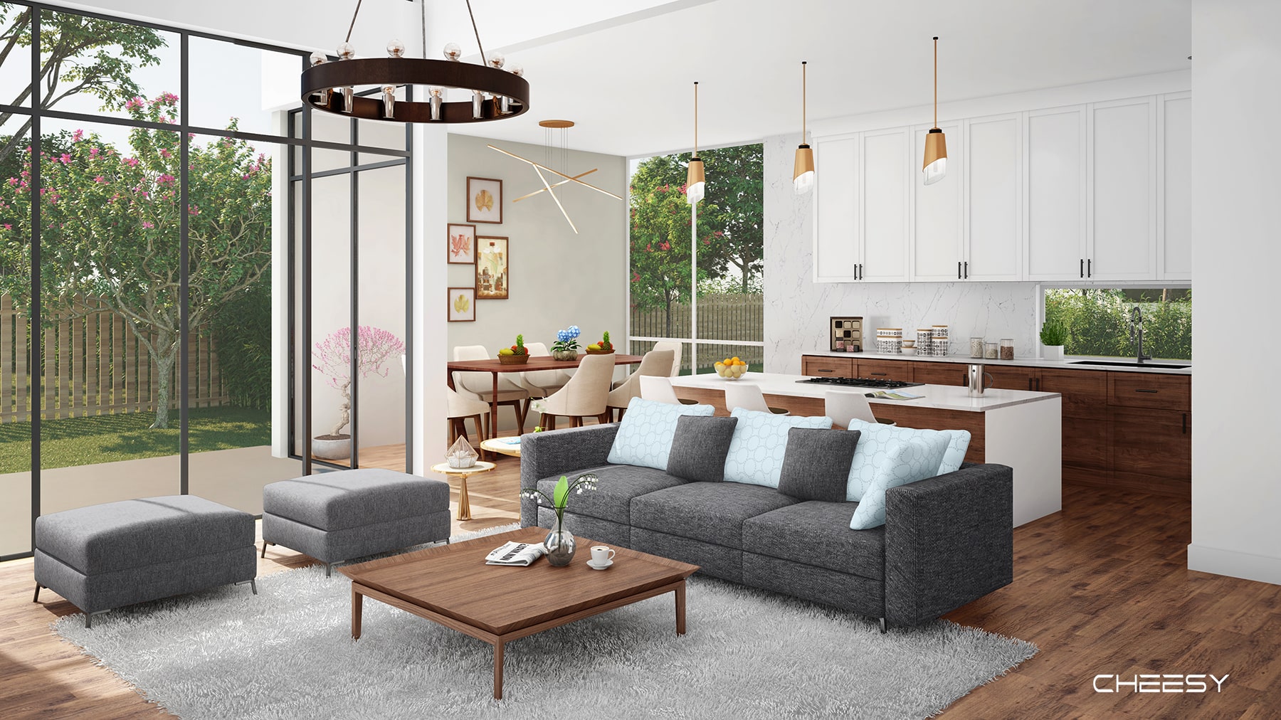 living : 3D interior living room rendering Projects